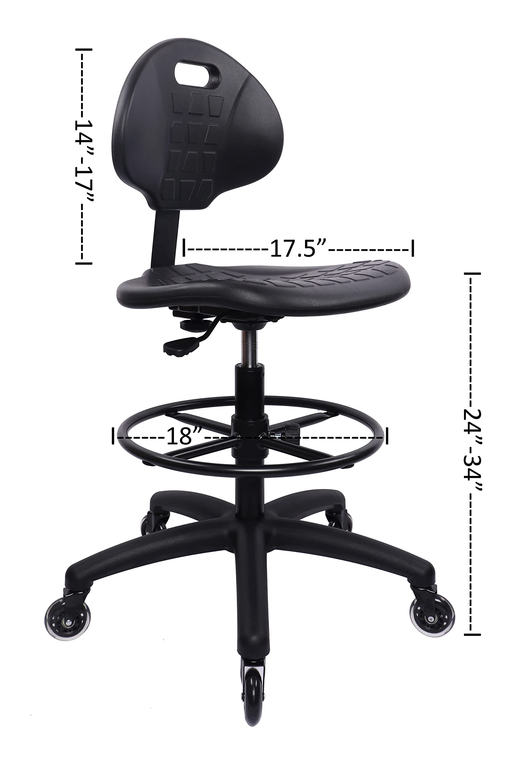 TAKE UR SEAT® Deluxe Polyurethane Drafting Lab Stool Chair, 18" Adjustable Footring, 10" Adjustable Height, Heavy Duty,Shipped Within 24 Hours Rubber Casters