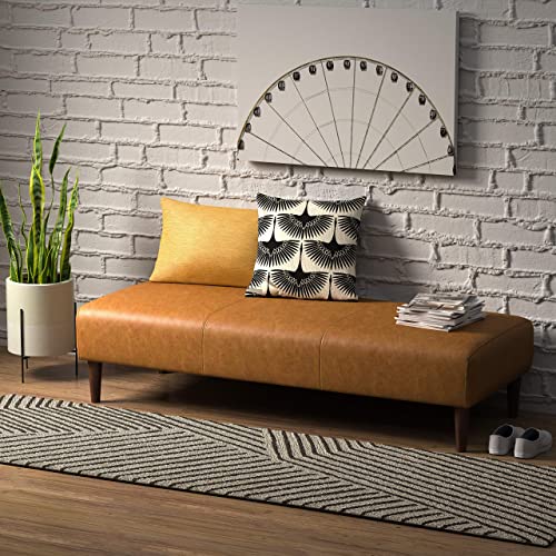 Amazon Brand β Rivet Ava Mid-Century Modern Leather Ottoman Bench, 63.4"W x 15.7"H, Caramel