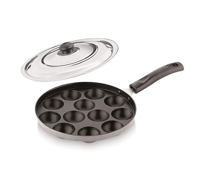 Satre Online And Marketing Non Stick Appam Pan 12 Pits with Steel Lid, Appam Maker,Appa Chetty Paniyaram Pan Patra,Egg Grill Pan.