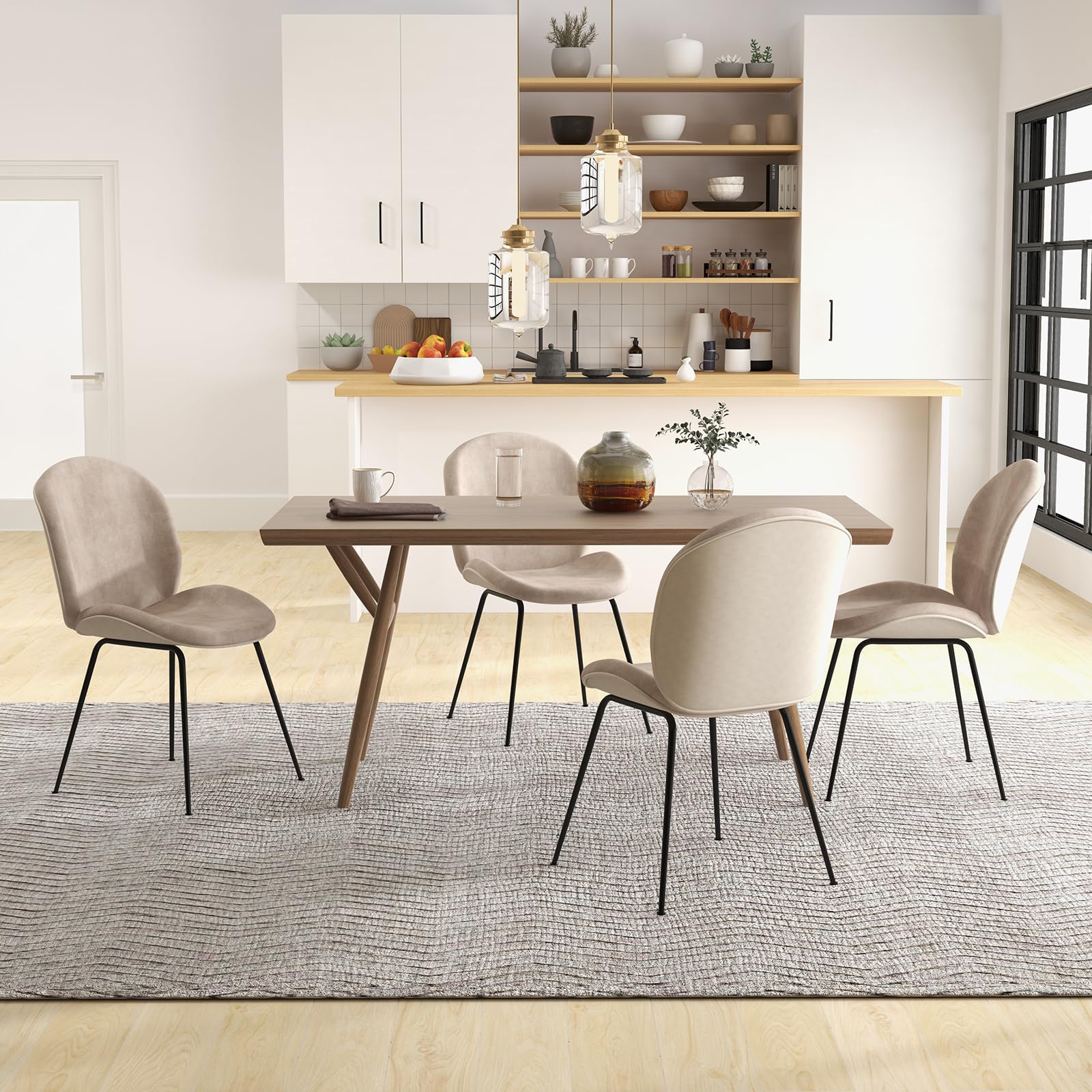 Giantex Dining Chairs Set of 4, Velvet Kitchen Chair Set with Metal Base, Max Load 330 Lbs, Armless Dining Side Chair with Padded Seat, Upholstered Modern Accent Dining Room Chairs