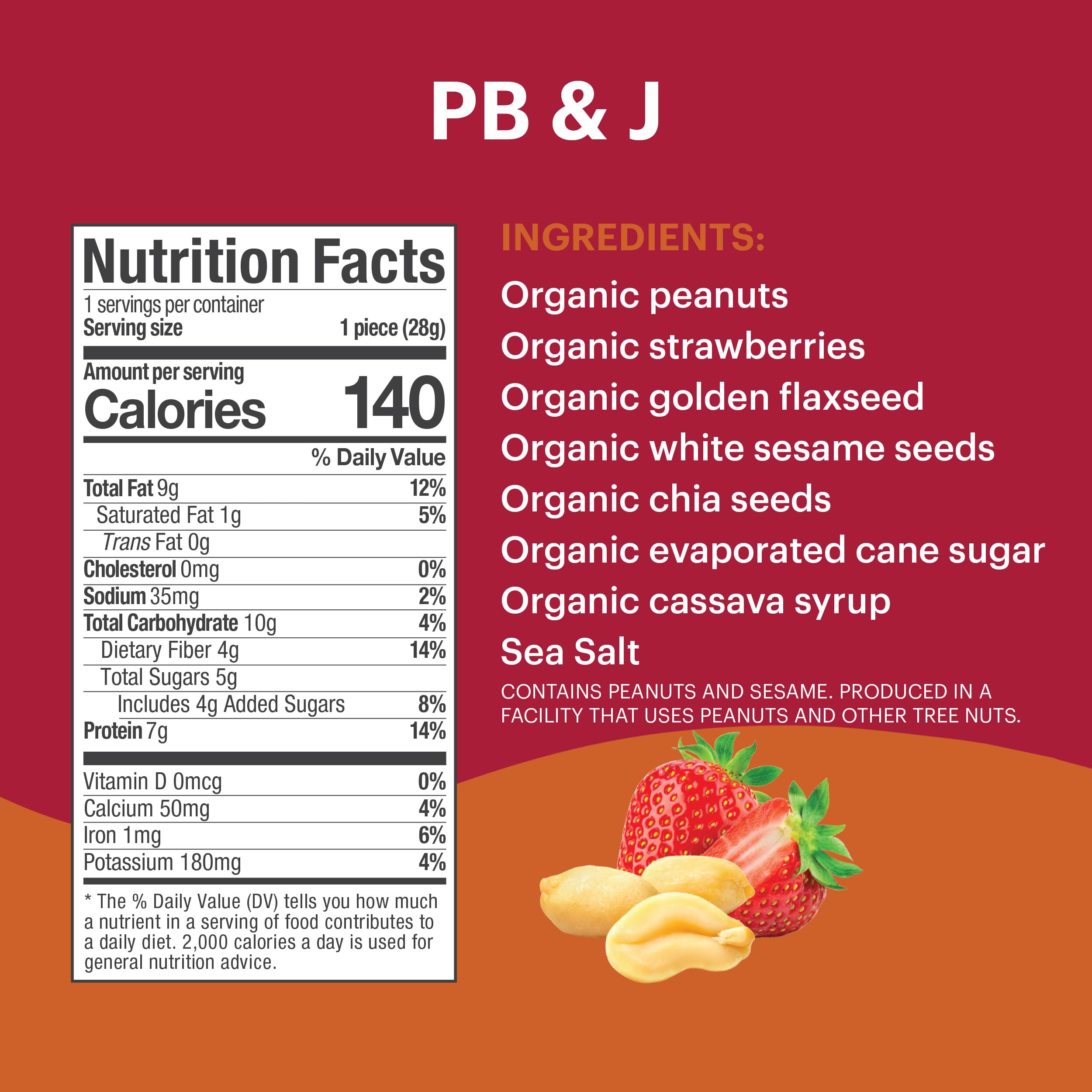 Tosi Peanut Butter & Jelly Protein Bars, Plant Based with Nuts, Gluten-Free Crunchy Snacks, Vegan, Organic, Flax & Chia Seeds, Soy-Free, Omega 3s, 7G Protein, 1 oz, 12-Pack