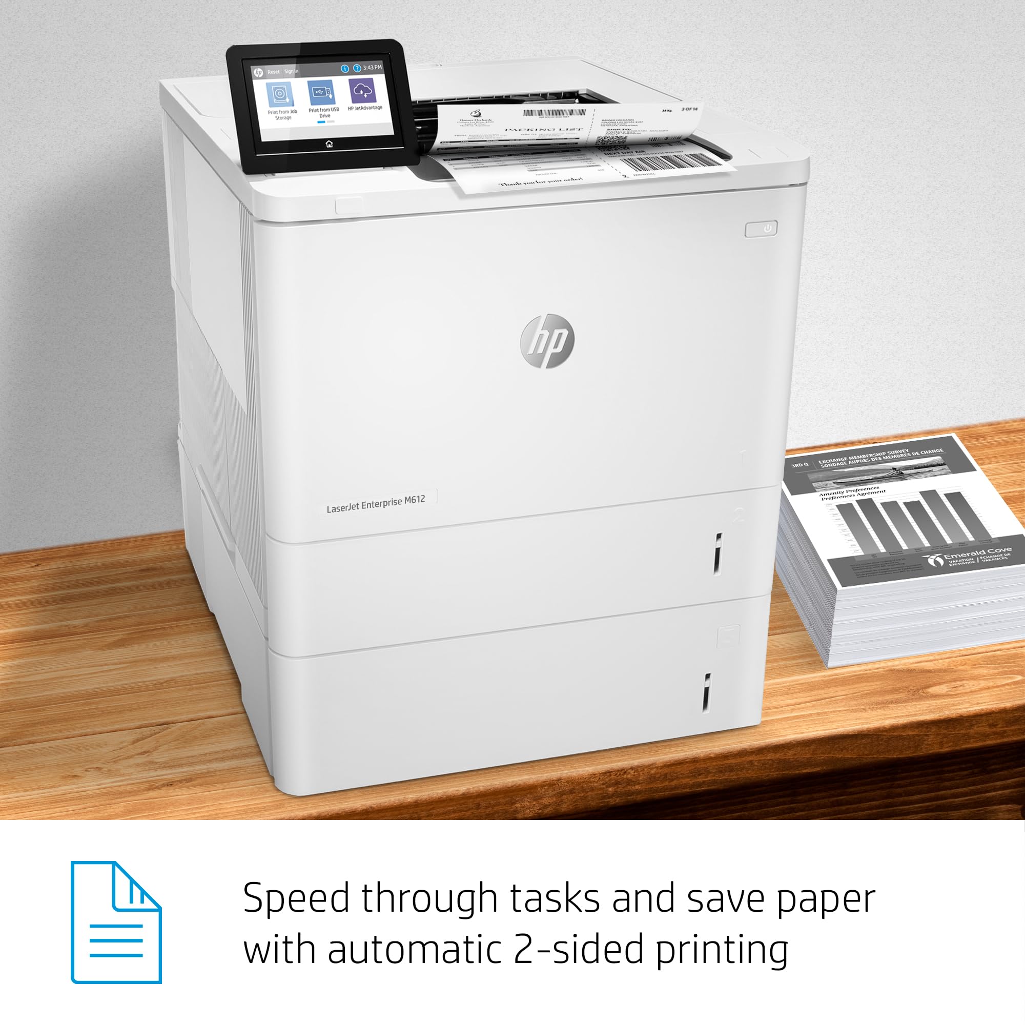 HP LaserJet Enterprise M612x Monochrome Printer with built-in Ethernet, 2-sided printing & extra paper tray (7PS87A), White