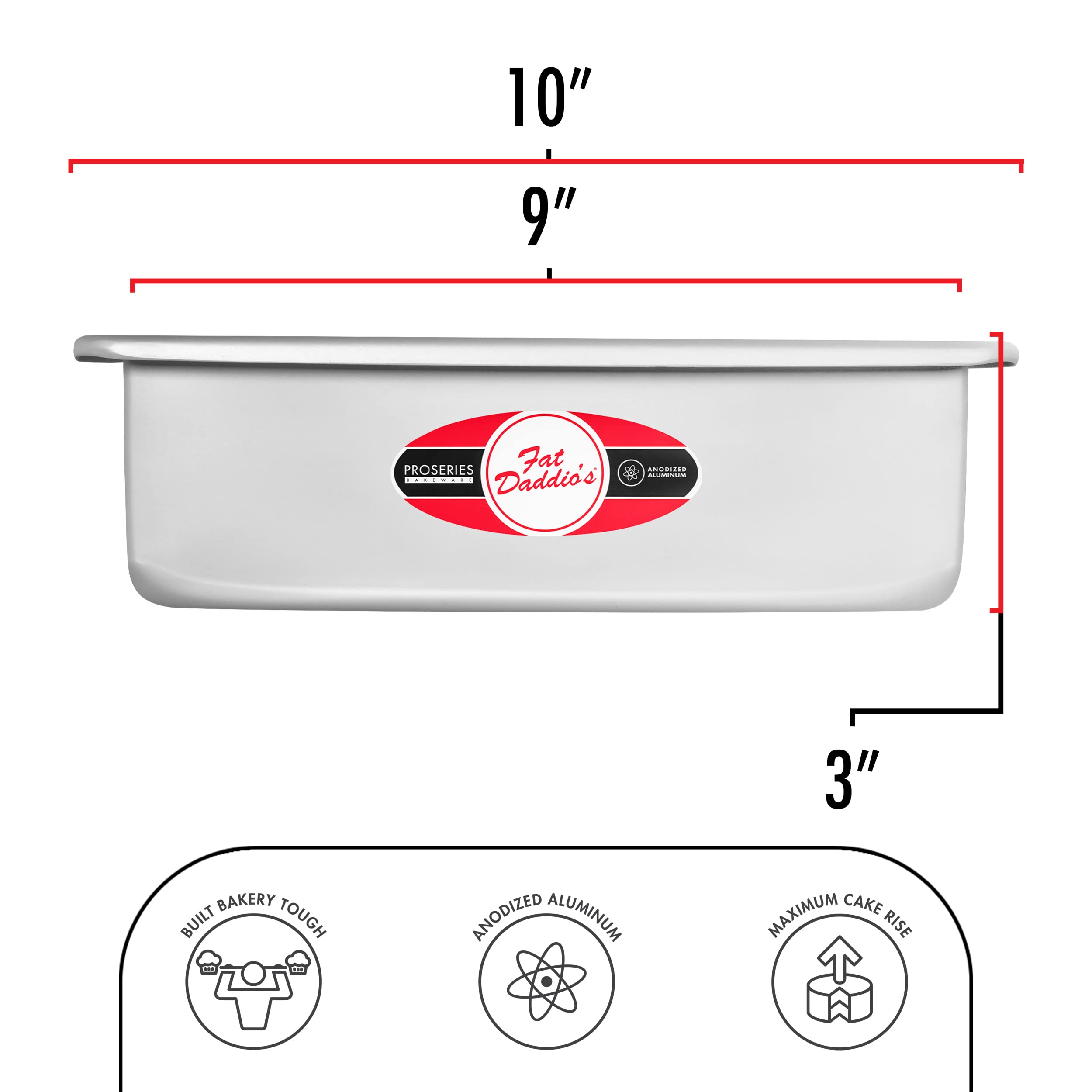 Fat Daddio's PSQCC-993 Removable Bottom Square Cake Pan, 9 x 9 x 3 Inch, Silver