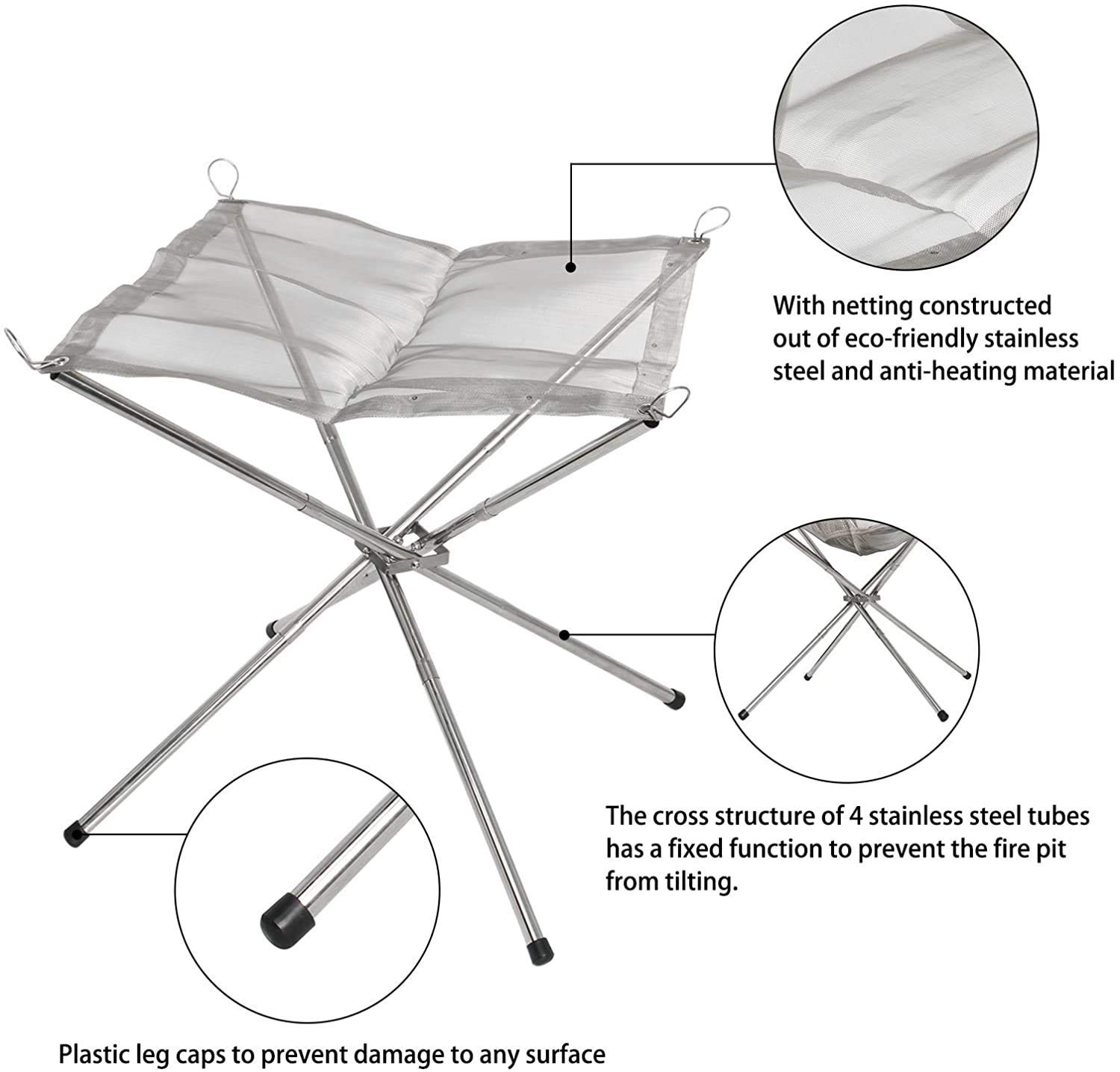 Finderomend Portable Fire Pit for Camping 22 Inch Mesh Collapsible Folding Fire Pit with Stainless Steel for Campfire, Outdoor, Camping and Travel- Include Carry Bag