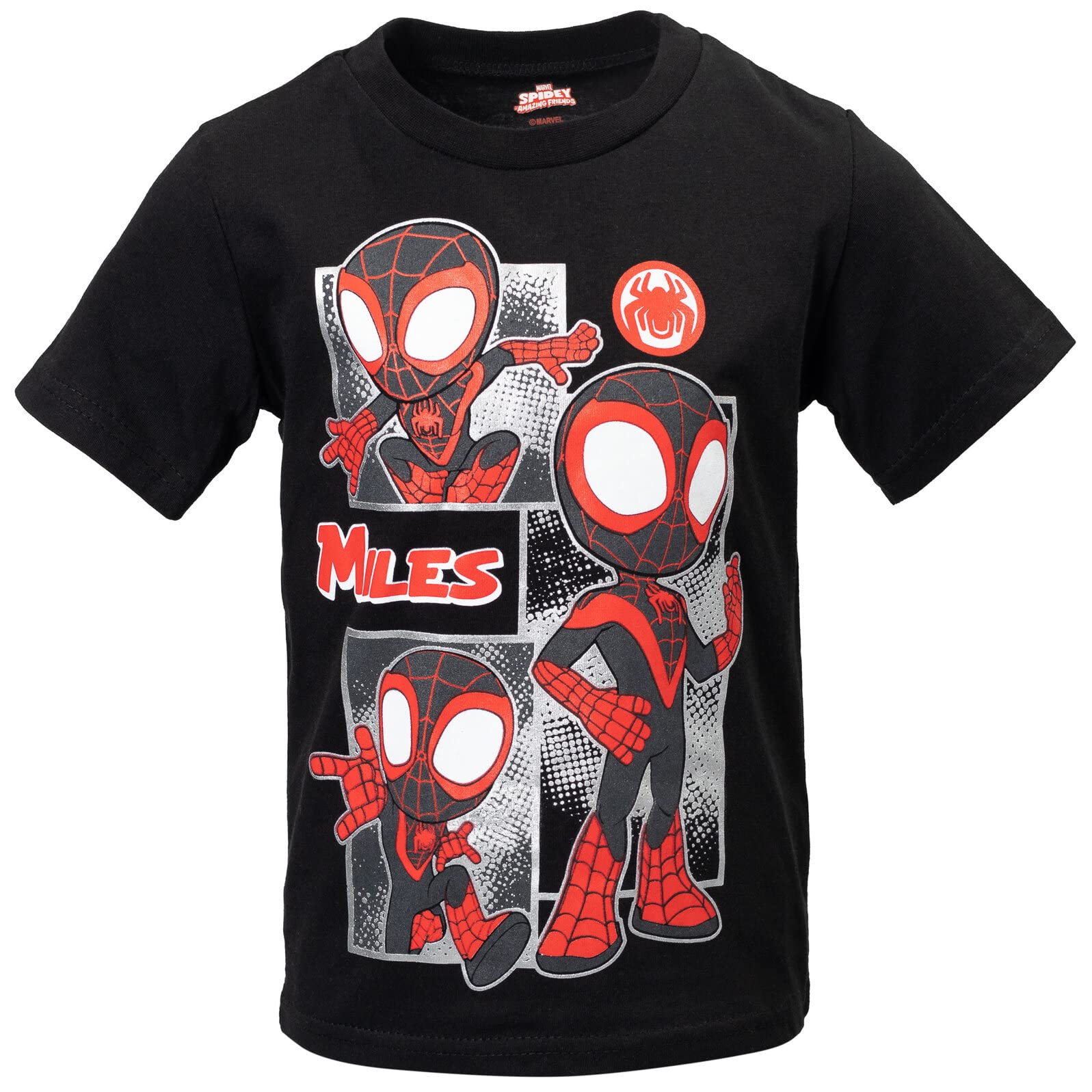 Marvel Spidey and His Amazing Friends Miles Morales Little Boys Graphic T-Shirt Mesh Shorts Outfit Set Black/Gray 6