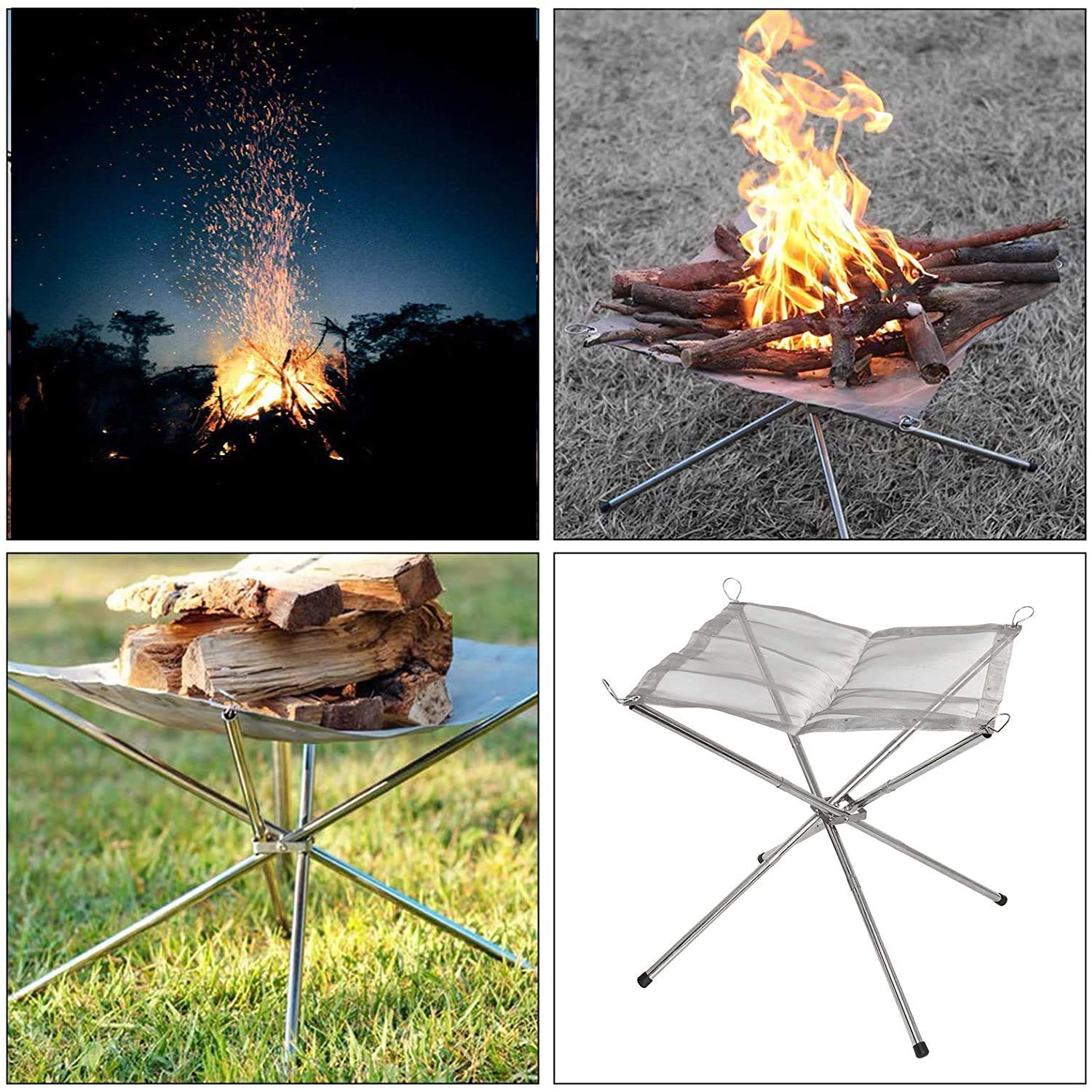 Finderomend Portable Fire Pit for Camping 22 Inch Mesh Collapsible Folding Fire Pit with Stainless Steel for Campfire, Outdoor, Camping and Travel- Include Carry Bag