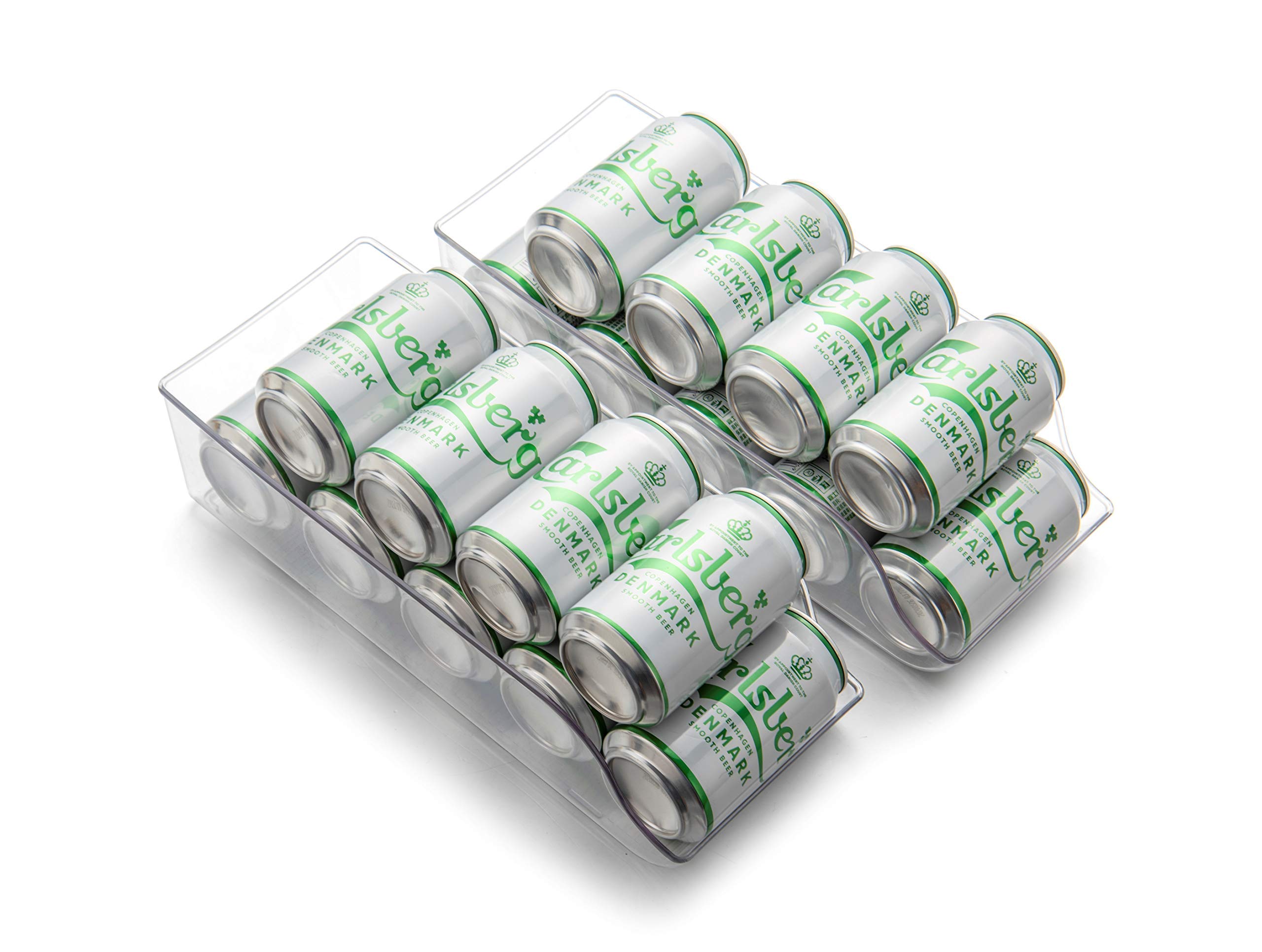Set of 2 - JinaMart Refrigerator Organizer Bin Pop Soda Can Beverage Holder for Fridge, Kitchen, Countertops, Cabinets - Clear Plastic Can Dispenser and Canned Food Pantry Storage Rack (Without Lid)