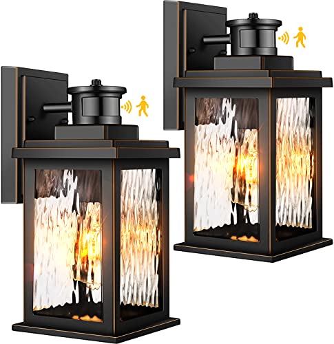 VIANIS 2 Pack Motion Sensor Outdoor Lights, Dusk To Dawn Outdoor Lighting, Modern Led Exterior Light Fixture, Anti-rust Outdoor Lantern For Front Porch, Waterproof Black Outdoor Wall Sconce For Garage