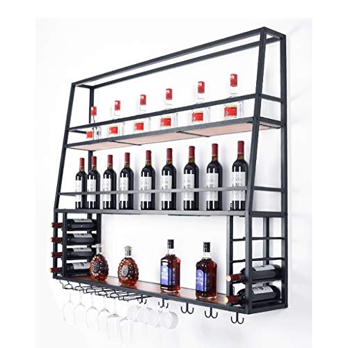 Wine Racks Home Kitchen Wine Racks Creative Wine Rack Furnishing Articles Suspension Iron Wood Wine Holder Displayrack Wine Bottle Decoration Wine Racks Wine bottle holder ( Color : Black , Size : 150