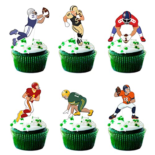 36 PCS Football Cupcake Topper Rugby Ball Cake Topper Colorful Football Player Cake Picks for Men Boys Football Happy Birthday Party Supplies Sports Themed Baby Shower Cake Decoration