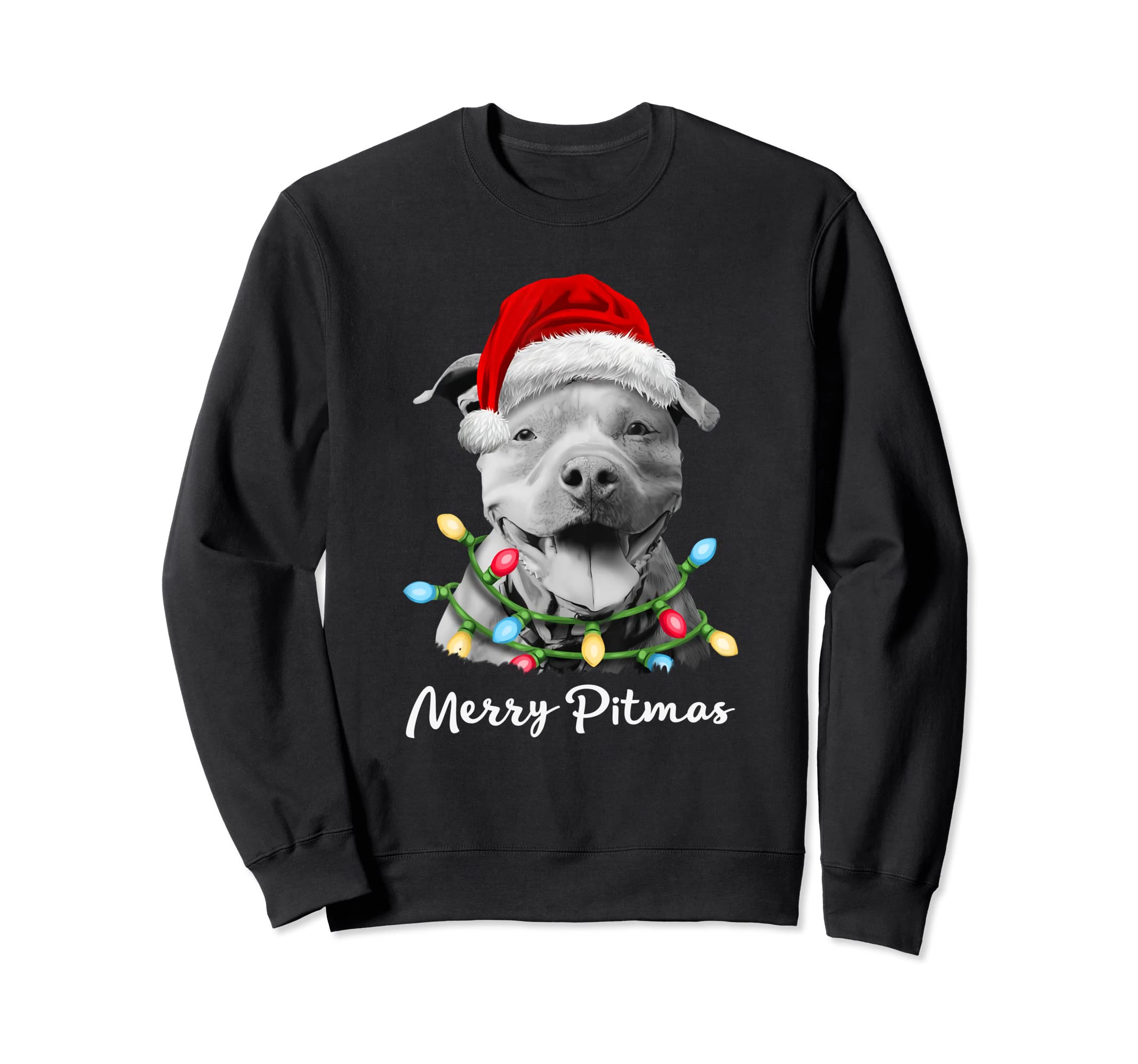 Pit Bull Santa Christmas Tree Lights Xmas Merry Pitmas Sweatshirt
