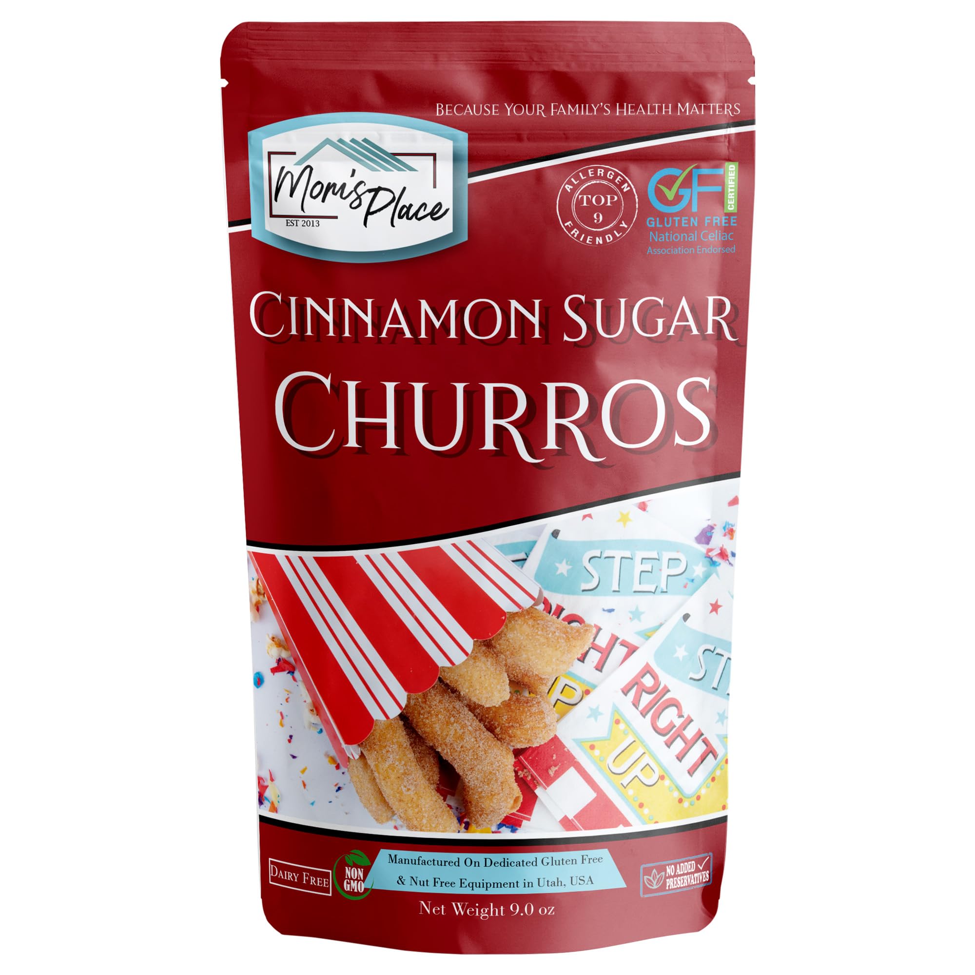 Mom's Place Gluten-Free Cinnamon Sugar Churros Mix, Easy to Make, 24 Servings, Dairy Free, Nut Free, Soy Free, Non-GMO