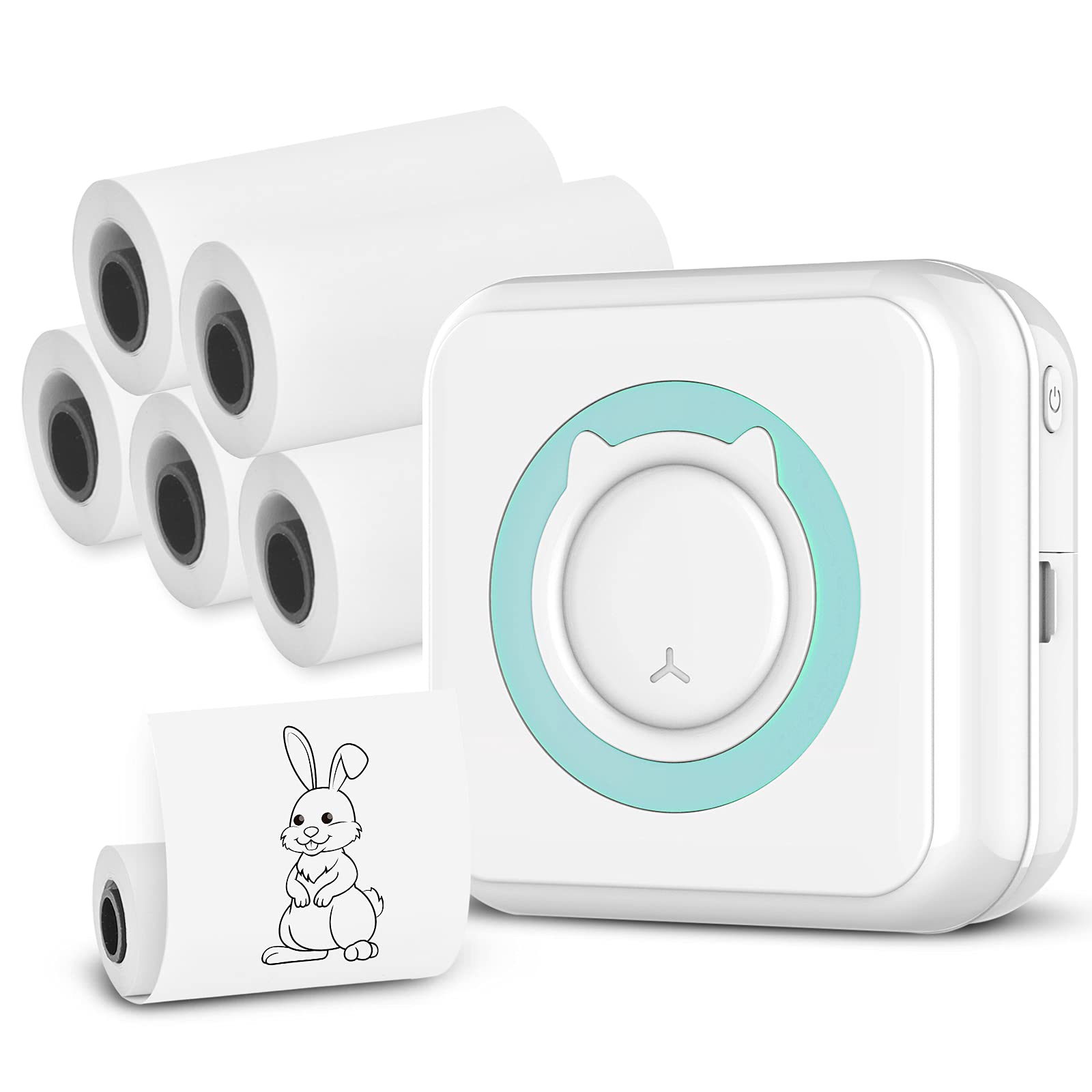 Mini Pocket Sticker Printer, Bluetooth Wireless Portable Mobile Printer Machine Thermal Printer, Pocket Label Receipt Printer Compatible with iOS & Android, and Thermal Printing Paper 2.24X197 inch