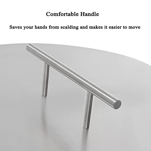 Stainless Steel Fire Pit Cover, 22 in 1.2 mm Thickness Fire Pit Burner Cover w/Handle, for Round Drop-in Fire Pit Burner Pan, Prevent Sparks, Keep Animals & Moisture Out (Round, 22 in)