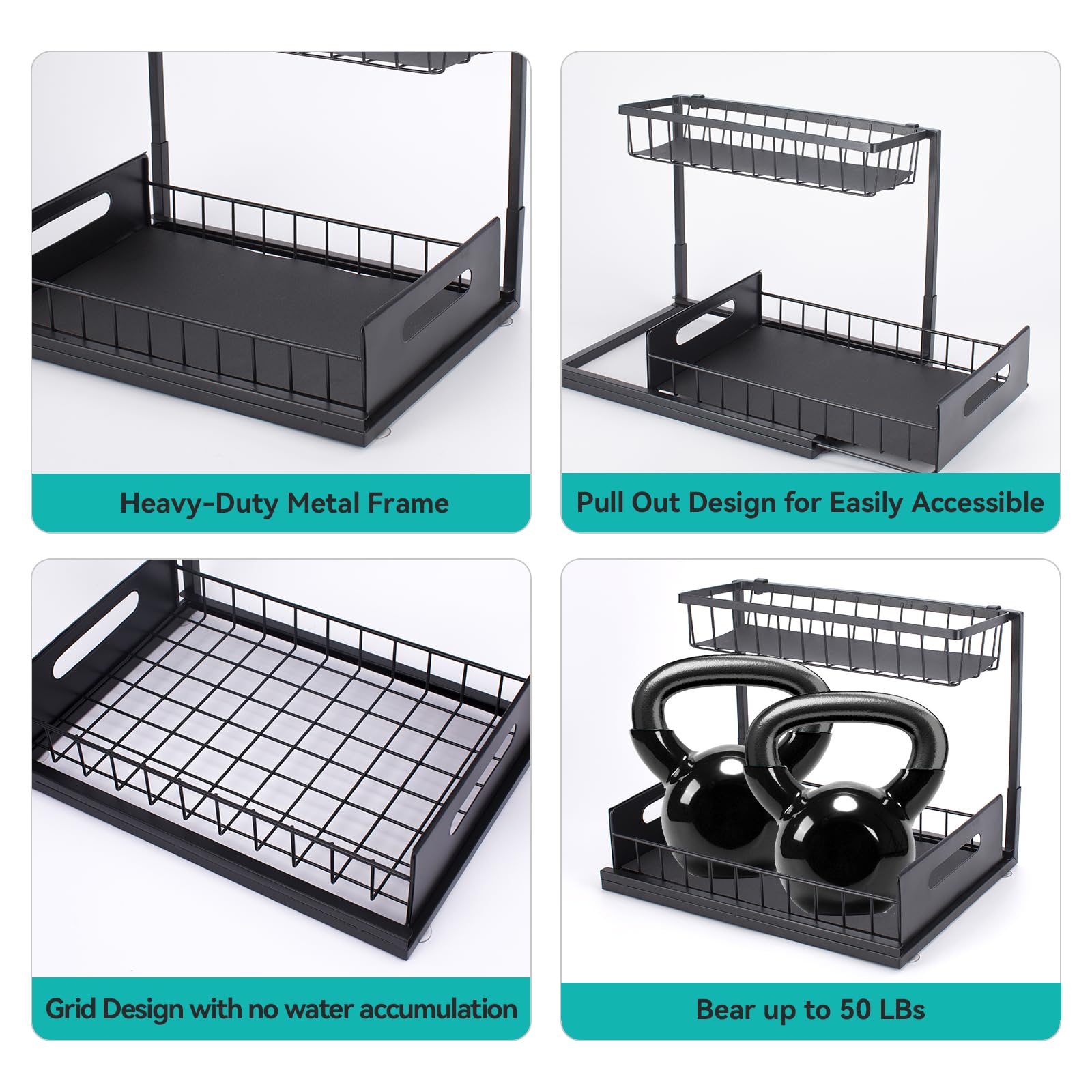 Mr Rabbi Under Sink Organizer and Storage, 2-Tier Pull Out Cabinet Organizer, Multi-use Sliding Shelf Under Cabinet Storage for Kitchen Bathroom Countertop Organizer