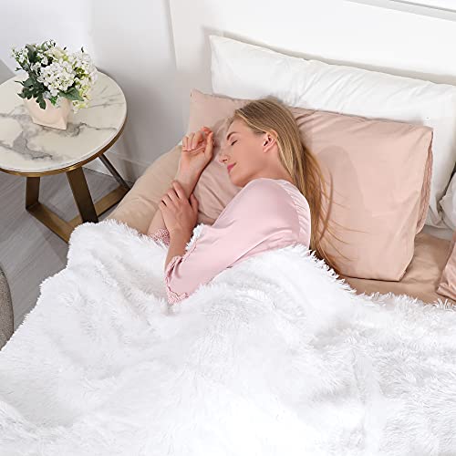 Decorative Extra Soft Faux Fur Throw Blanket 50" x 60",Solid Reversible Fuzzy Lightweight Long Hair Shaggy Blanket,Fluffy Cozy Plush Fleece Comfy Microfiber Fur Blanket for Couch Sofa Bed,Pure White