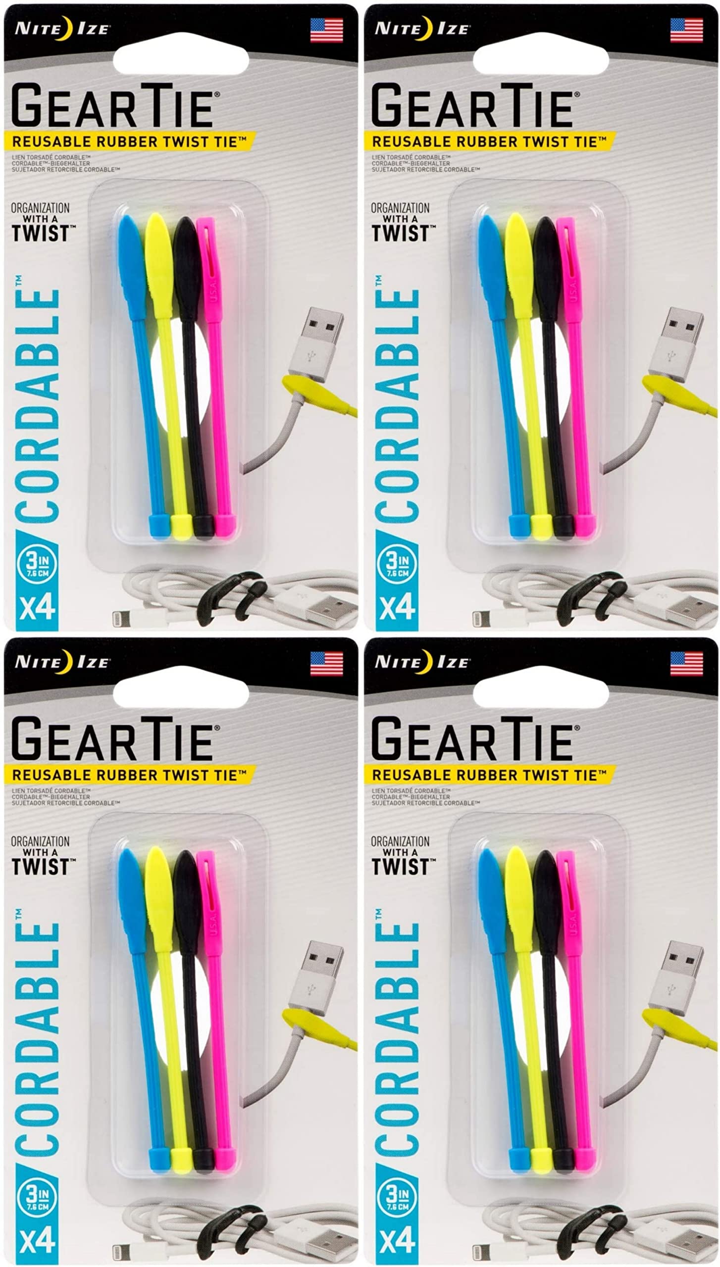 Nite Ize Gear Tie Cordable 3 in. L Assorted Cable Tie 4 pk