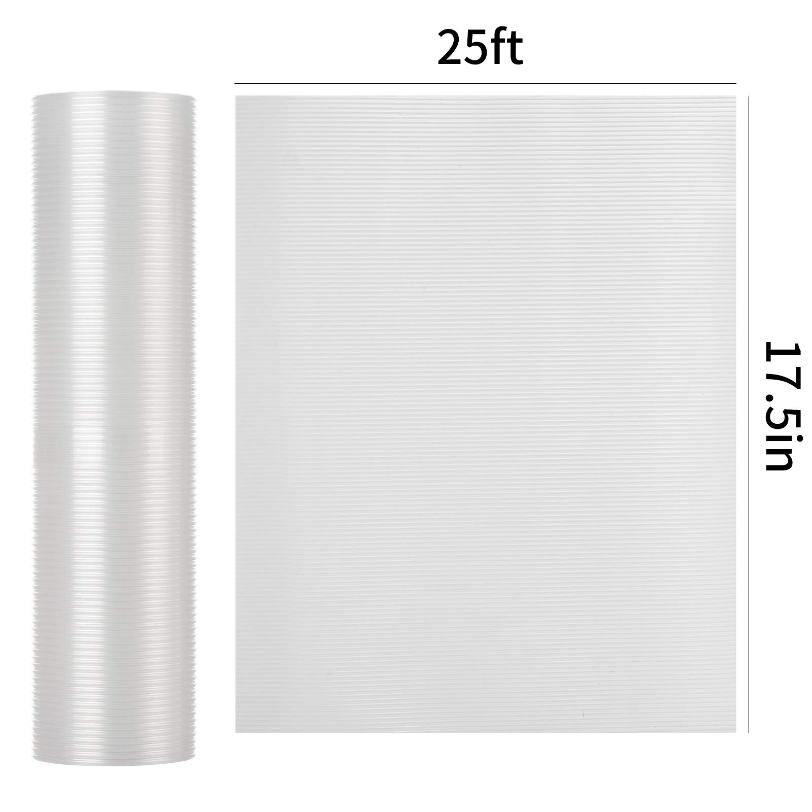 BAKHUK Shelf Liner for Kitchen Cabinets, 17.5 Inches x 25 FT, Non Adhesive Cabinet Liner, Double Sided Non-Slip Drawer Liner, Washable Refrigerator Mats for Pantry Cabinet, Storage, Clear Ribbed