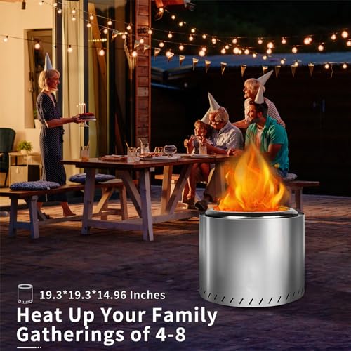 Stainless Smokeless Fire Pit 19.4 Inches Outdoor, Portable Firepit Durable Stainless Steel for Wood Burning, Smokeless Fire Pits with Removable Ash Pan