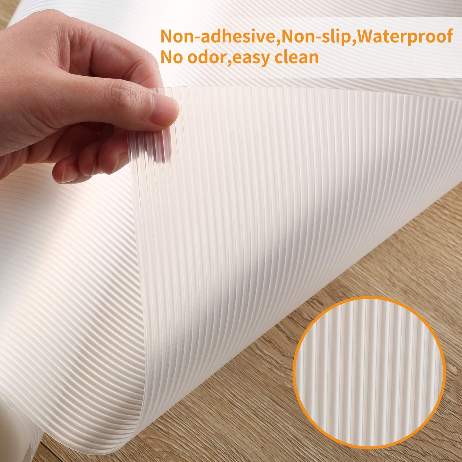 BAKHUK Shelf Liner for Kitchen Cabinets, 17.5 Inches x 25 FT, Non Adhesive Cabinet Liner, Double Sided Non-Slip Drawer Liner, Washable Refrigerator Mats for Pantry Cabinet, Storage, Clear Ribbed