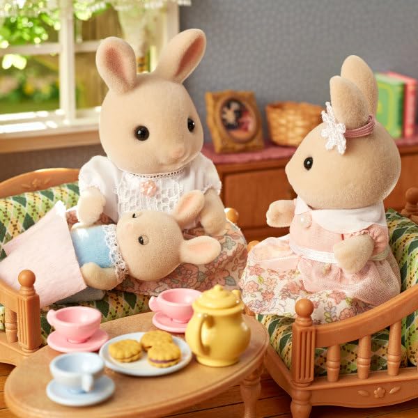 Calico Critters Milk Rabbit Family - Set of 4 Collectible Doll Figures for Children Ages 3+