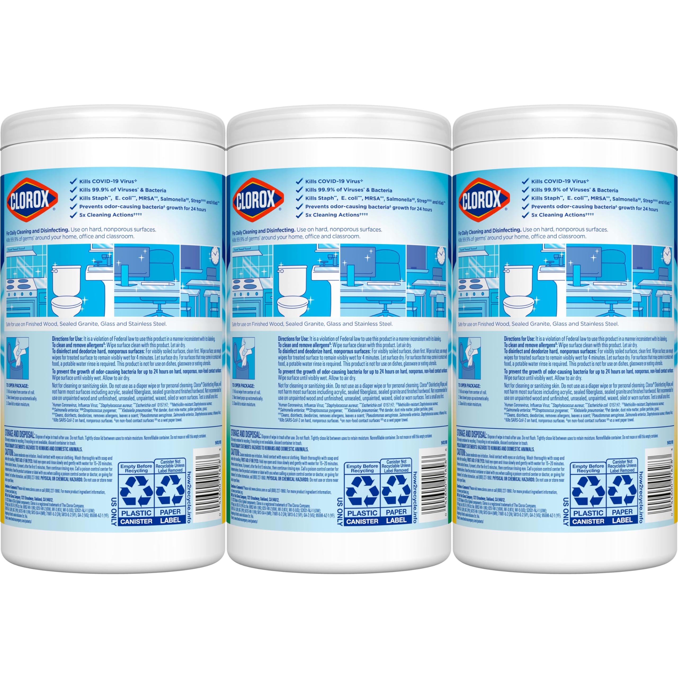 Clorox Disinfecting Wipes, Bleach Free Cleaning Wipes, Multi-surface Wipes, Fresh Scent & Crisp Lemon Value Pack, 75 Wipes (Pack of 3) - Packaging May Vary
