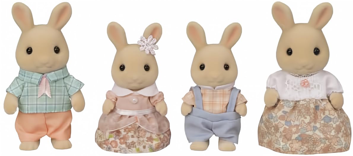 Calico Critters Milk Rabbit Family - Set of 4 Collectible Doll Figures for Children Ages 3+
