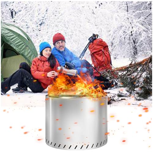 Stainless Smokeless Fire Pit 19.4 Inches Outdoor, Portable Firepit Durable Stainless Steel for Wood Burning, Smokeless Fire Pits with Removable Ash Pan