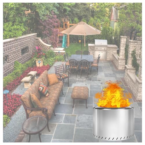 Stainless Smokeless Fire Pit 19.4 Inches Outdoor, Portable Firepit Durable Stainless Steel for Wood Burning, Smokeless Fire Pits with Removable Ash Pan