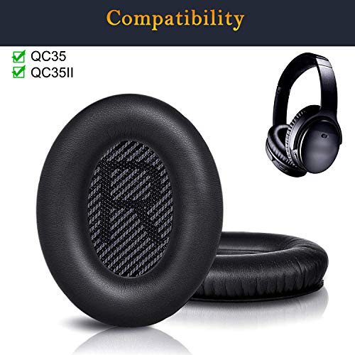 Professional Replacement Earpads Cushions for Bose QuietComfort 35 (QC35) & Quiet Comfort 35 II (QC35 ii) Headphones, Ear Pads with Softer Leather, Noise Isolation Foam, Added Thickness (Black)