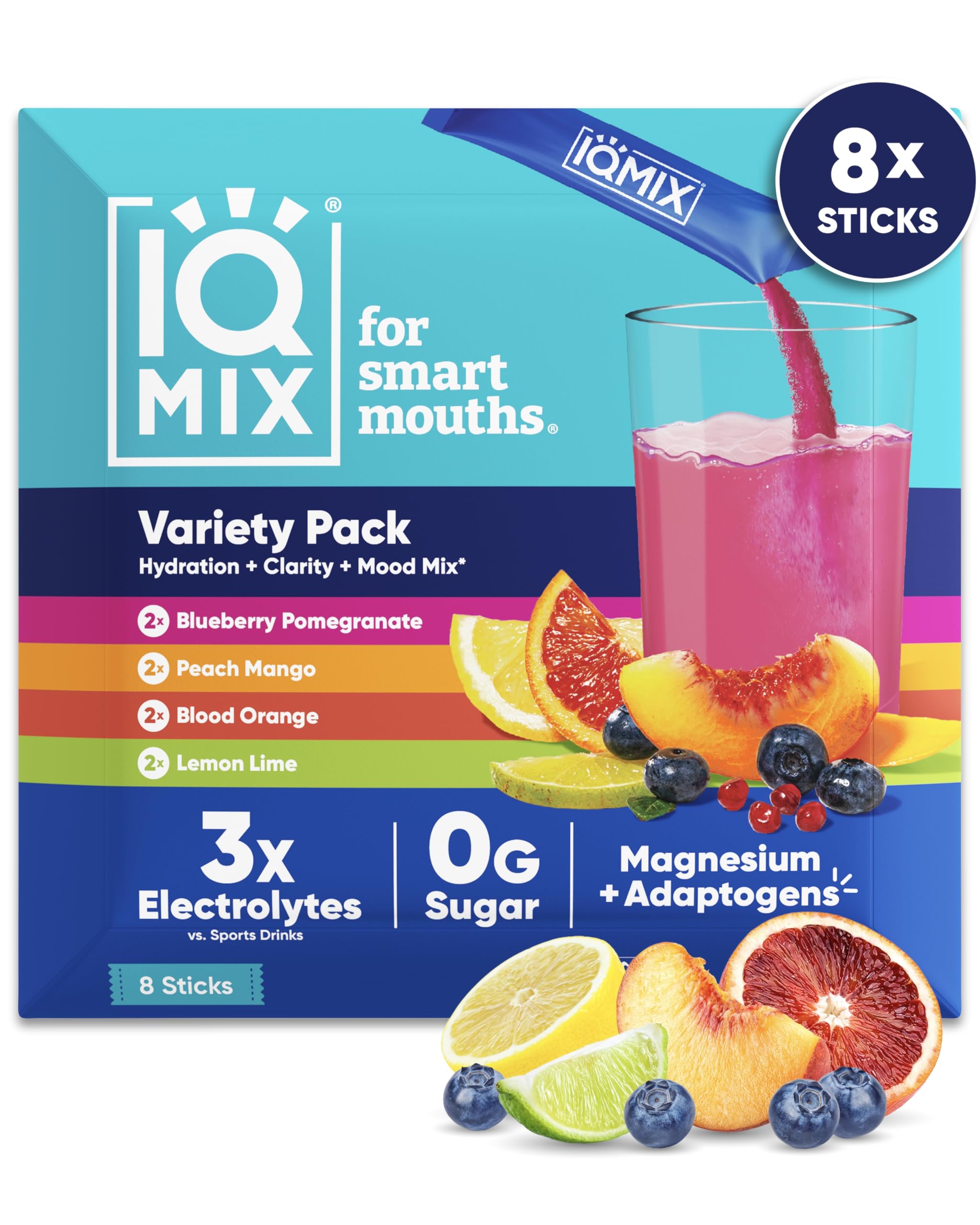 IQMIX Hydration Electrolytes Powder - Sugar-Free Drink Mix Packets - Rehydration and Recovery - Keto-Friendly with Magnesium L-Threonate, Lion's Mane, Potassium Citrate - Sampler Pack (8 Count)