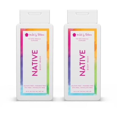 Native Body Wash for Men & Women, Seasonal | Sulfate, Paraben, and Dye Free, with Naturally Derived Clean Ingredients Leaving Skin Soft and Hydrating, Tie-Dye Vanilla Cupcake 18 oz - 2 Pk