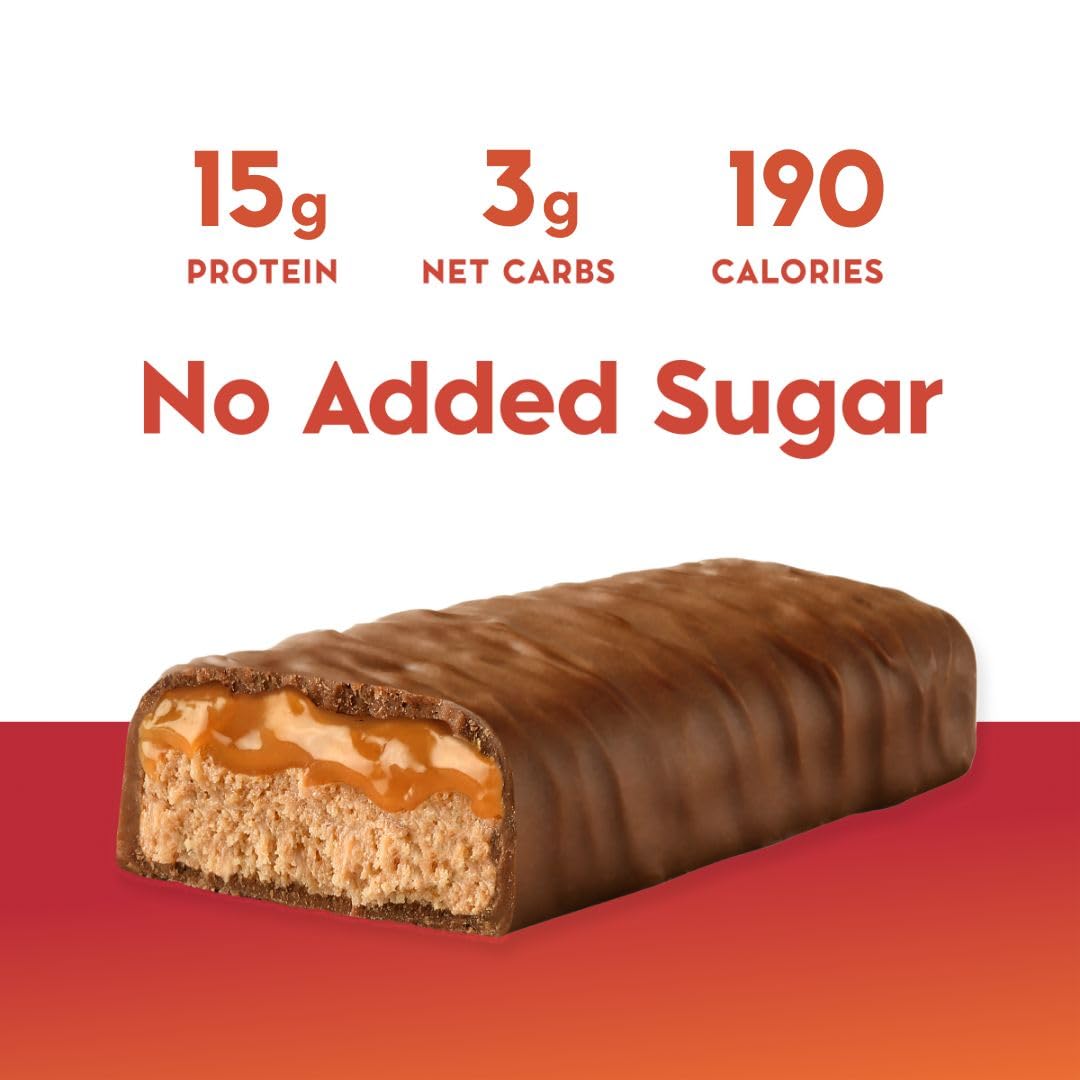 Nick's Protein Bars Chocolate Caramel | 15g protein | 190 calories | Low Carb Keto Friendly Snacks No Added Sugar (Multipack 12 bars x 50g)