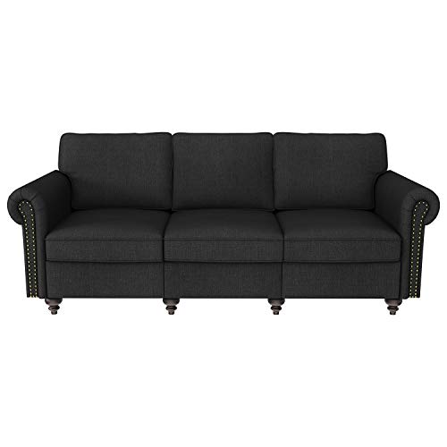Nolany 3 Seater Sofa Linen Fabric Couch with Reversible Back Cushions Upholstered Sofa 3-Seat Couch for Small Space, Dark Grey