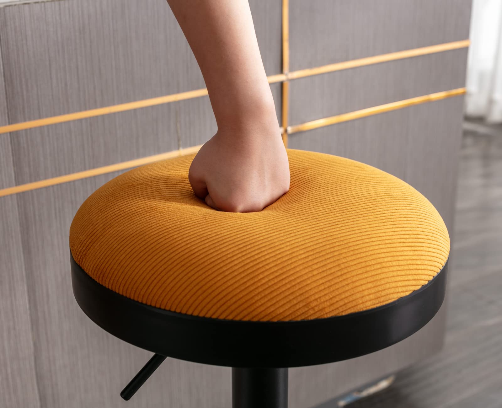 EALSON Modern Swivel Bar Stools Set of 2 Adjustable Counter Height Backless Barstools with Metal Base Fabric Upholstered Round Bar Stool Chairs for Kitchen Island/Pub/Breakfast Bar, Yellow