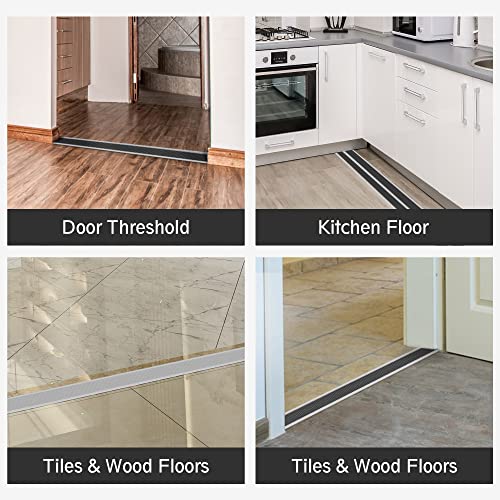 Bnell Vinyl Floor Transition Strips&Waterproof Stair Nosing Edge Trim Strips-Self Adhesive,Stair Edge Anti-Slip Treads&Floor Threshold Strips for Indoor and Outdoor Stairs or Thresholds(GR_1M)