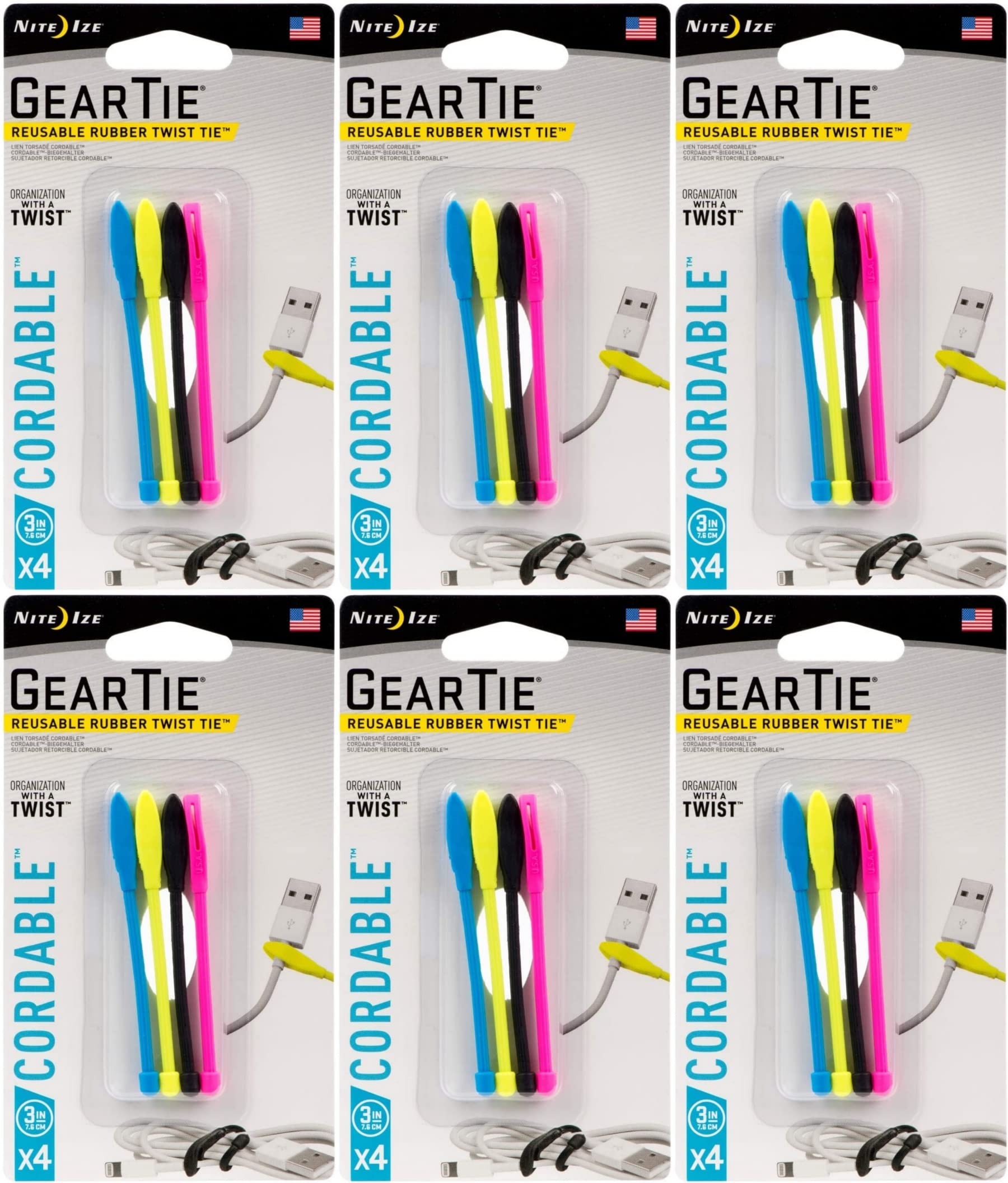 Nite Ize Gear Tie Cordable 3 in. L Assorted Cable Tie 4 pk