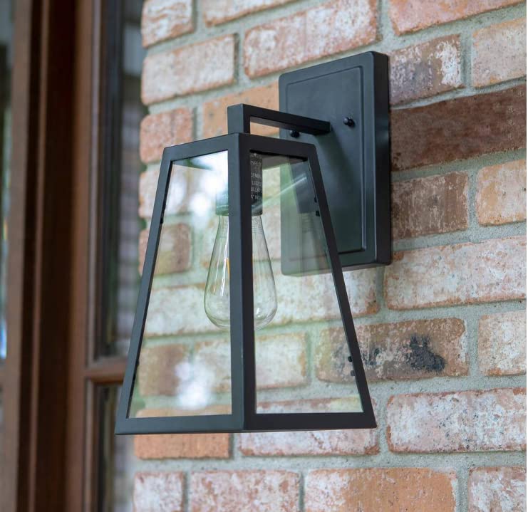 Home Decorators Collection Colonade Collection 1-Light Sand Black Medium Outdoor Wall Mount Sconce with Clear Glass
