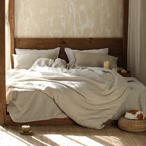 XZ XIFA Linen Duvet Cover, 100% Natural French Flax, Breathable & Durable Textured Bedding, Cooling Duvet Cover Sets 3pcs-1 Duvet Cover and 2 Pillow Shams (King Size, Linen)