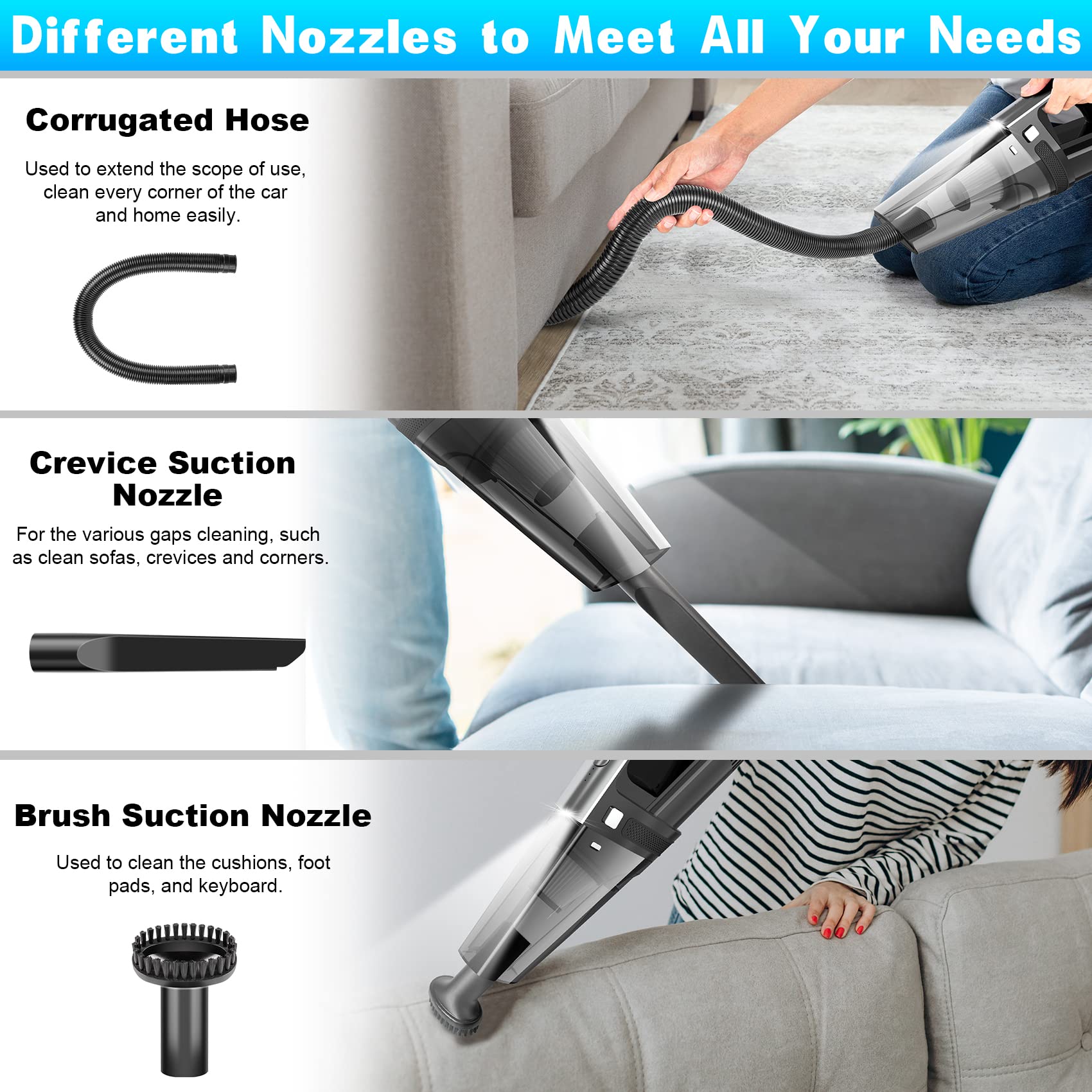 SAKOLD Handheld Vacuum Mini Portable Rechargeable Car Vacuum Cleaner Cordless with 8000PA Powerful Suction for Car Home and Office
