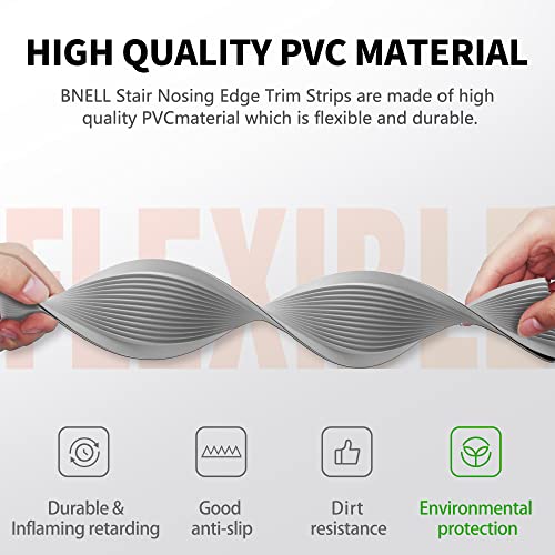 Bnell Vinyl Floor Transition Strips&Waterproof Stair Nosing Edge Trim Strips-Self Adhesive,Stair Edge Anti-Slip Treads&Floor Threshold Strips for Indoor and Outdoor Stairs or Thresholds(GR_1M)