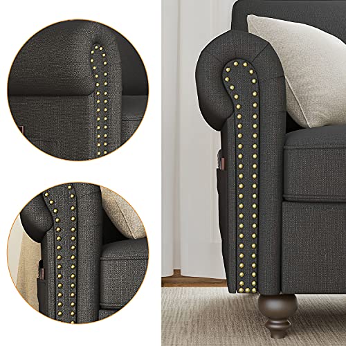 Nolany 3 Seater Sofa Linen Fabric Couch with Reversible Back Cushions Upholstered Sofa 3-Seat Couch for Small Space, Dark Grey