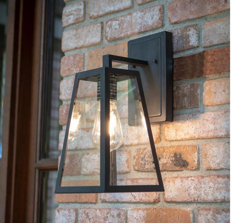 Home Decorators Collection Colonade Collection 1-Light Sand Black Medium Outdoor Wall Mount Sconce with Clear Glass