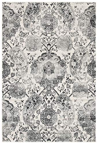 SAFAVIEH Madison Collection 4' x 6' Cream / Silver MAD600D Boho Chic Glam Paisley Non-Shedding Living Room Bedroom Accent Rug
