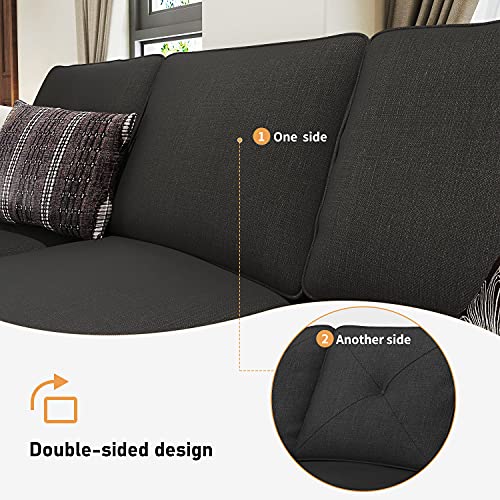 Nolany 3 Seater Sofa Linen Fabric Couch with Reversible Back Cushions Upholstered Sofa 3-Seat Couch for Small Space, Dark Grey