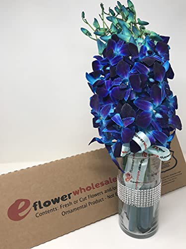 eflowerwholesale - Premium Cut Blue Orchids (10 stems Orchid with Rhinestone Mesh Ribbon Vase)