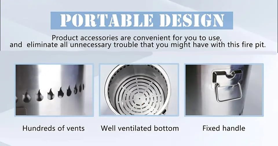 New Smokeless fire Pit with Handles and Removable ash pan for Camping, Patio and Backyard 15 inch Portable Easy cleanup J&R Outdoors Smokeless Firepit
