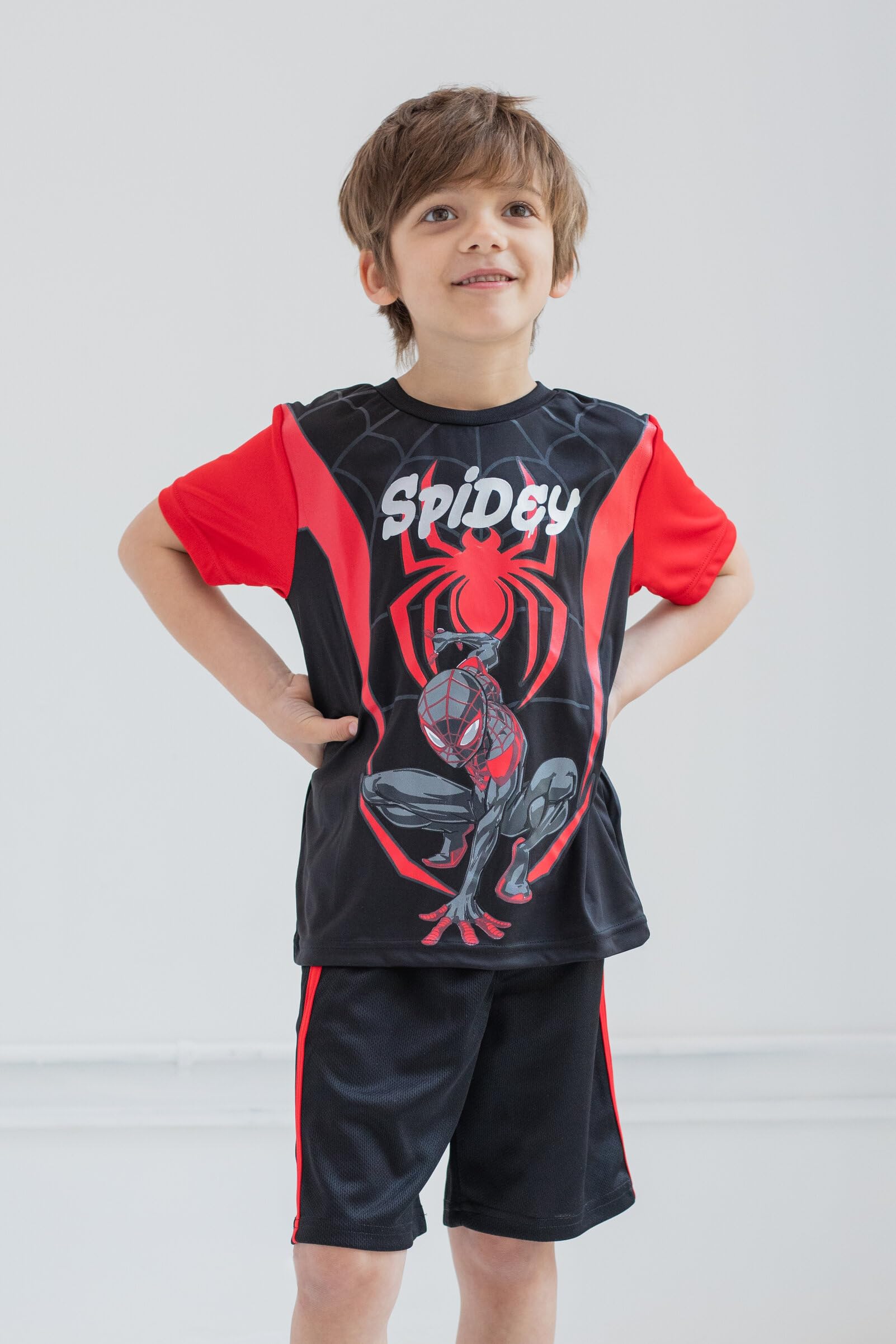 Marvel Avengers Spider-Man Miles Morales Little Boys Athletic T-Shirt Mesh Shorts Set Black 7