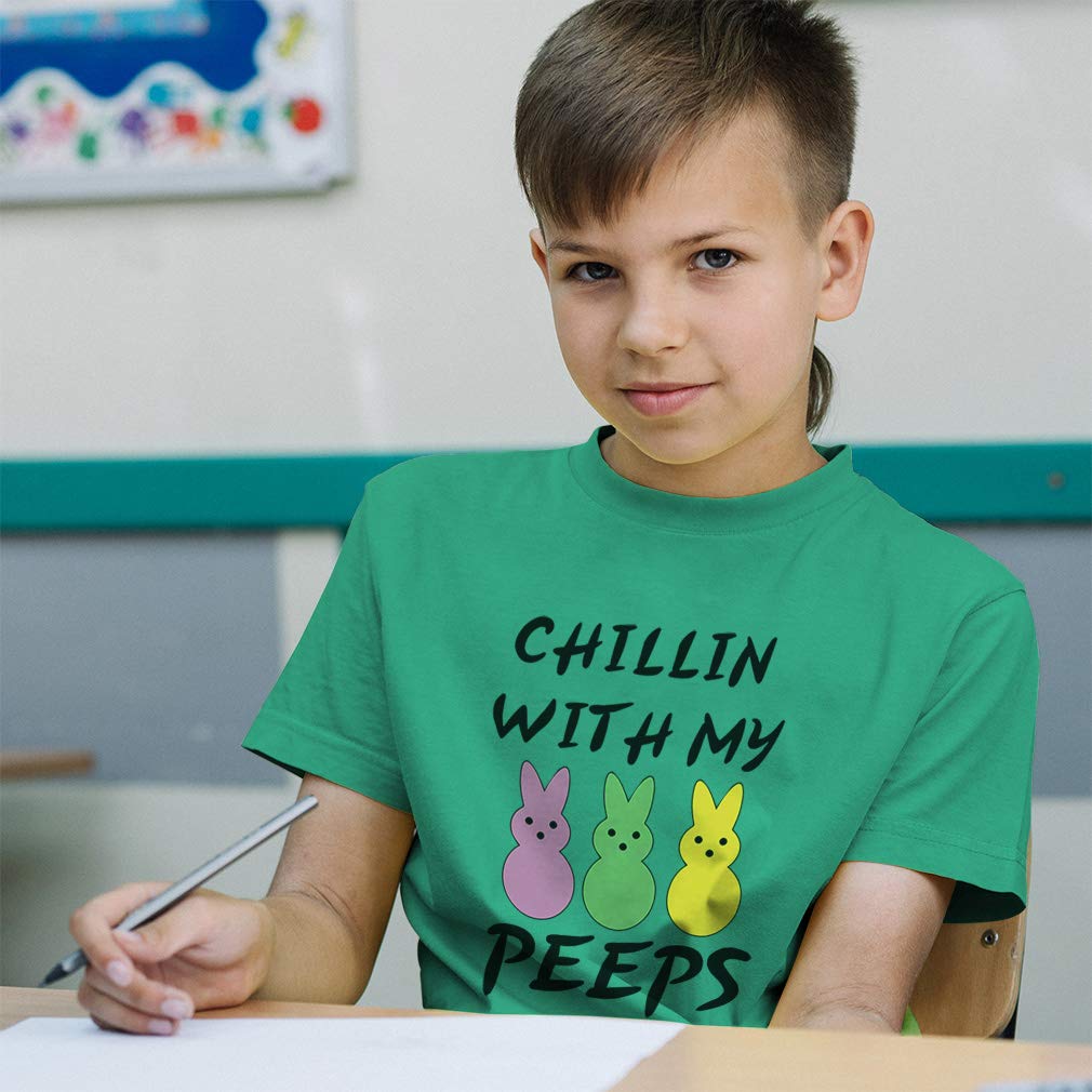 Custom Toddler T-Shirt Chillin with My Peeps Bunny Funny Humor Easter Cotton Boy & Girl Clothes Funny Graphic Tee Hot Pink Design Only 3T