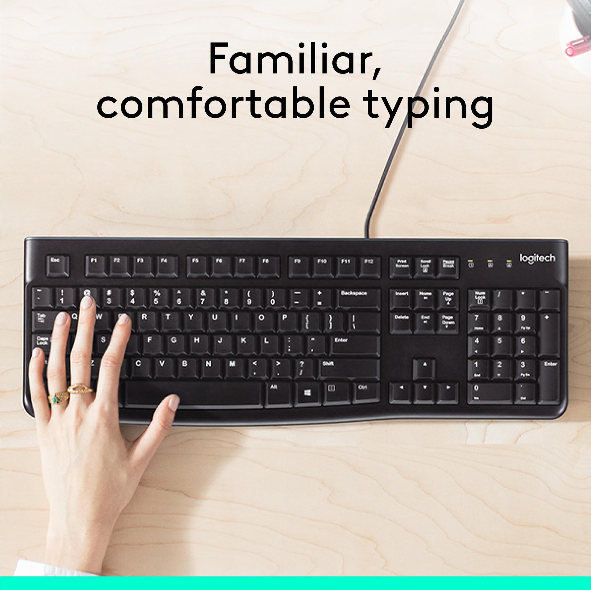 Logitech K120 Wired Keyboard for Windows, Plug and Play, Full-Size, Spill-Resistant, Curved Space Bar, Compatible with PC, Laptop - Black
